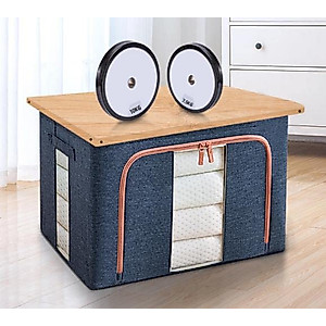 Clothes Storage Organizer with Metal Frame (Set of 2), Extra Large 66L | Foldable Storage Bin Boxes with Clear Window | Stackable, Moisture Proof, Dust Proof | Strong Carry Handles for Clothing, Bedding, Blanket, Closet | Clothes Storage (Blue)