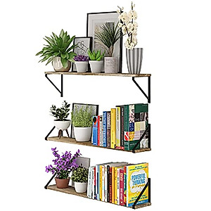 Wallniture Bora 36 Inch Large Floating Shelves for Wall Storage, Floating Bookshelf Set of 3, Burned Wood Wall Shelves for Books