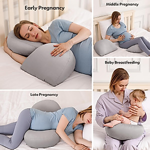 GROWNSY Pregnancy Pillows for Sleeping, Maternity Pillow for Pregnant Women, Large Size Body Soft Support for Back, Belly, HIPS & Legs - Adjustable Detachable Pillow Cover Grey