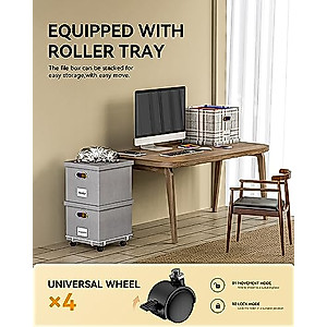 Oterri File Box,Upgraded Filing Box, Easy Slide File Boxes for Hanging Files with Lid,Linen Rolling Filing Cabinet,Portable File Organizer for Letter Size,Collapsible Document Organizer Box with 4
