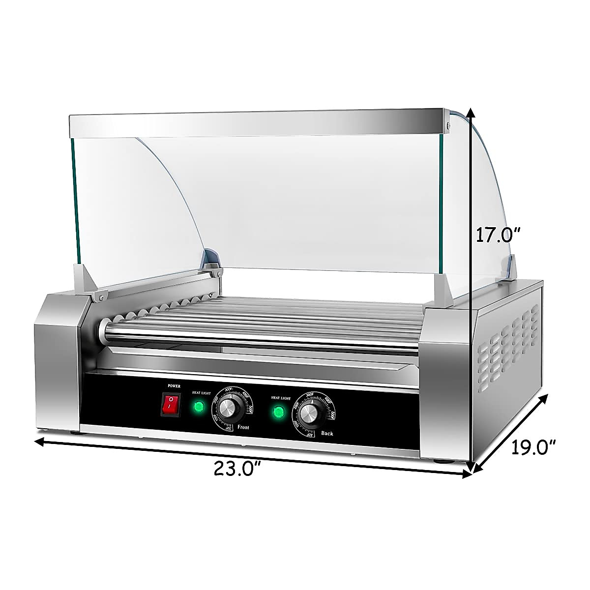 S AFSTAR Commercial 30 Hot Dog 11 Non-Stick Roller Machine, Electric Hot Dog Sausage Grill Cooker Machine with Removable Stainless Steel Drip Tray & Glass Hood Cover, Countertop Hot Dog Roller Warmer