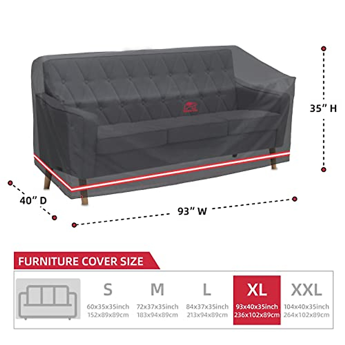 Turtle Life Patio Sofa Cover, Outdoor Heavy Duty Durable UV Water Resistant Anti-Fading Loveseat Cover with 2 Upgrade Air Vent and 2 Buckle, Black, 93" W x 40" D x 35" H