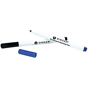 SINGER 04385 Fine Point Permanent Fabric Marking Pen, Black and Blue, 2-Pack