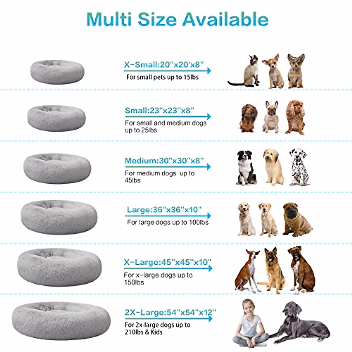 SAVFOX Plush Calming Dog Beds, Donut Dog Bed for Small Dogs, Medium, Large & X-Large, Comfy Cuddler Dog Bed and Cat Bed in Faux Fur, Washable Dog Bed, Multiple Sizes XS-XXL