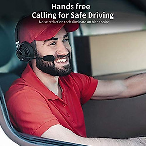 Truck Driver Bluetooth Headset/Office Headset, BT5.0 Wireless Over The Head Headset with Extra Boom Noise Cancelling Mic for Cell Phones,Call Center, Skype, VoIP, Home Work,Trucker