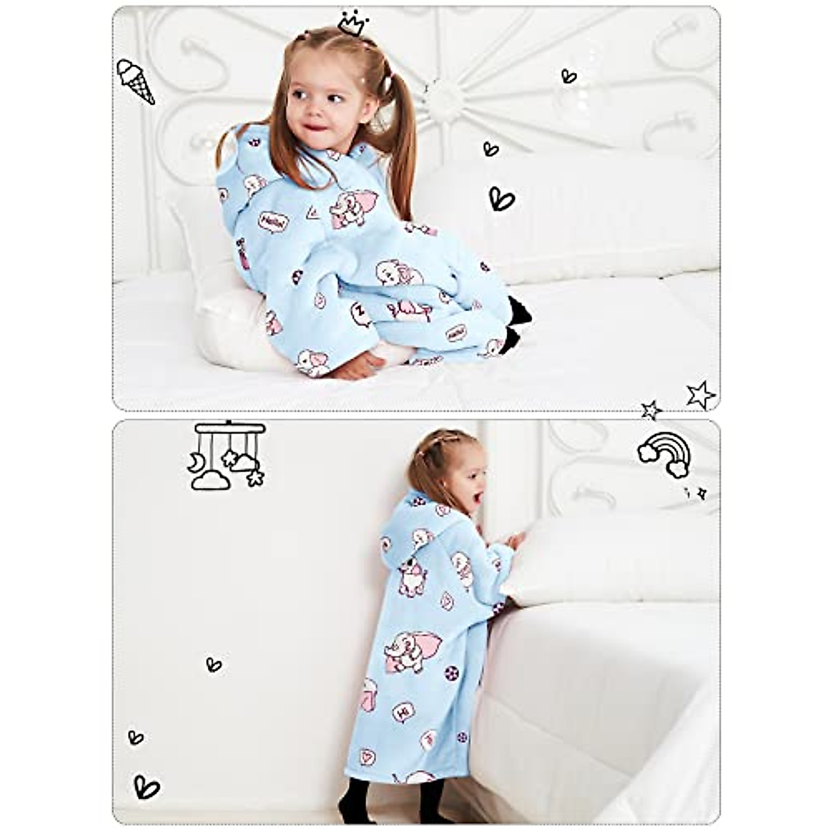 KFUBUO Wearable Blanket Hoodie for Kids Toddlers Sherpa Blanket Sweatshirt With Pocket Cute Hoodies 2-6 Year Old Girl Boy Birthday Gifts Elephant