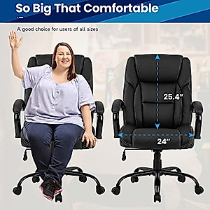 Big and Tall Office Chair 500lbs Cheap Desk Chair Ergonomic Computer Chair High Back PU Executive Chair with Lumbar Support Headrest Swivel Chair for Women Men Adults,Black