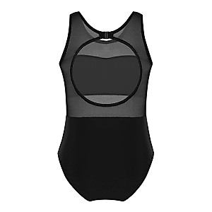 Yeeye Big Girls Mesh Splice Keyhole Cutout Clasp Back Ballet Dance Leotard Dancewear Athletic Tank Tops Black 14