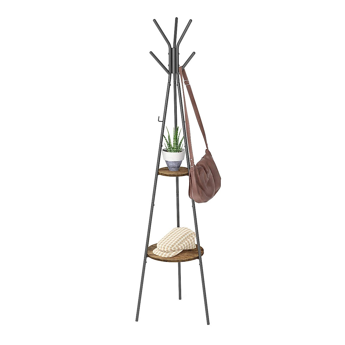 Kiimeey Coat Rack Industrail Metal Freestanding Corner Coat Stand With 2 Shelf