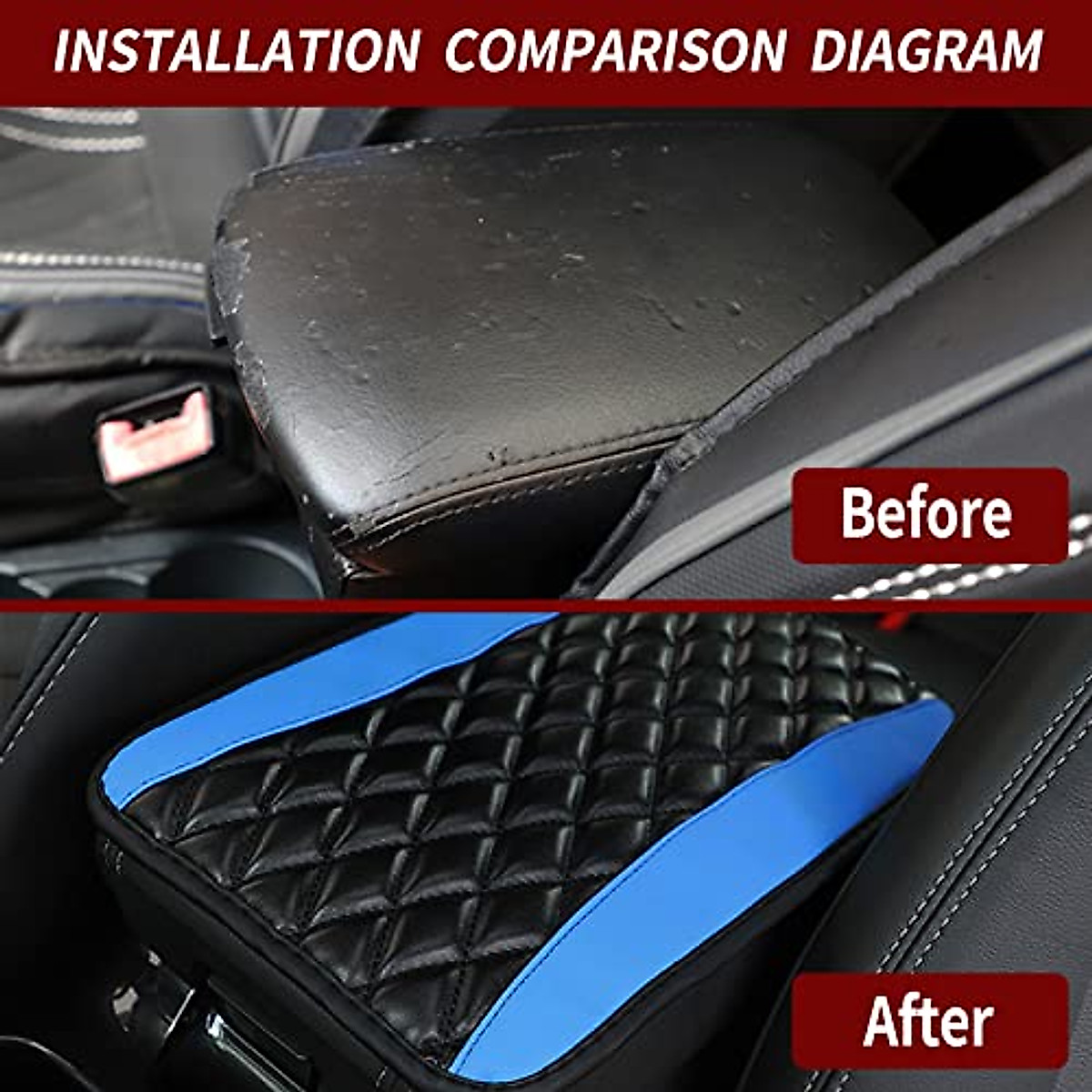 Fogfar Pack-1 Center Console Armrest Pad, Three-Dimensional Embroidery Armrest Box Mat, 12.5In x 7.4In Leather Waterproof Armrest Cover, Suitable for Most Vehicles, SUVs, Trucks (Blue)