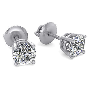 1.00ct tw IGI Certified 14K White Gold Round Diamond Stud Earring with Screw-Backs (G-H, I2-I3)