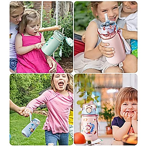 TKK Kids Insulated Water Bottle 16 oz Double Wall Vacuum Stainless Steel Thermos with Leak Proof Straw Lid & Strap Handle & Sticker (Yellow)