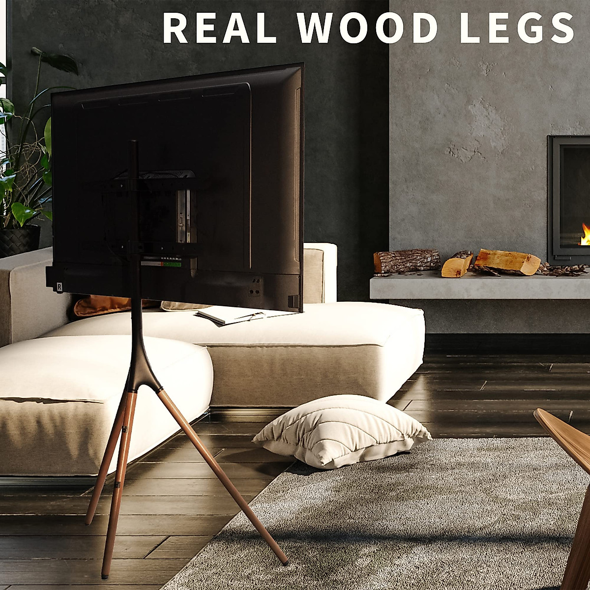 VIVO Artistic Easel 45 to 65 inch LED LCD Screen, Studio TV Display Stand, Adjustable TV Mount with Swivel and Tripod Base, Black Bracket, Dark Walnut Legs, STAND-TV65A