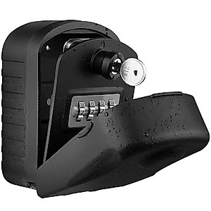 Key Lock Box Wall Mounted, Waterproof Key Safe Box, Extra Large 4 Digit Combination Lock Box with Spare Key, Security Key Storage Box for Home Office Garage School Factory Indoor Outdoor (Black 1)