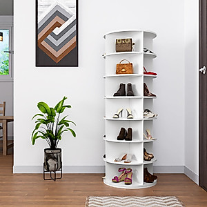 Hestiasko Rotating Shoe Rack, 7-Tier Spinning Shoe Rack, Upgrade Free Standing Rotating Shoe Rack Tower 360°, Easily Assembled Lazy Susan Shoe Rack, Revolving Shoe Organizer for Entryway - White
