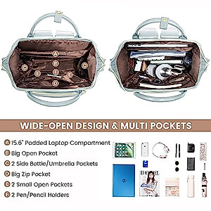 LOVEVOOK Leather Laptop Backpack for Women 15.6 inch,Travel Backpack Purse Nurse Teacher Backpack Computer Laptop Bag,Professional College Business Work Bags Carry On Backpack with USB Port,Pink Blue