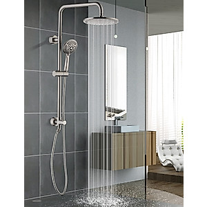 BRIGHT SHOWERS Rain System Including 9 Inch Rainfall shower head and Handheld with Height Adjustable Holder, Solid Brass Rail and 60 Inch Long Stainless Steel Shower Hose