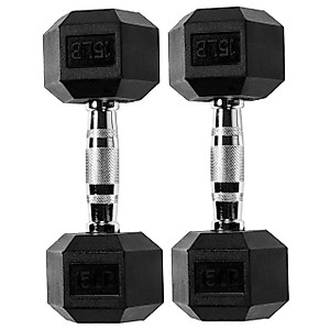 Fitvids Premium Rubber Encased Hex Dumbbell, 15LB Pair