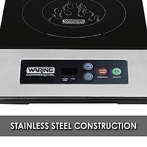 Waring Commercial WIH200 Light Duty Single Induction Range, 10 power settings, Easy-Touch Controls, Durable Tempered Glass Surface, 120V, 1800W, 5-15 Phase Plug, Multicolor