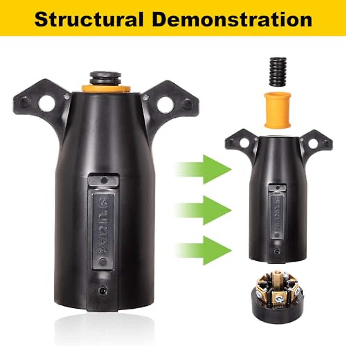 Spurtar 7 Pin Trailer Plug 7 Way Round RV Style Flat Blade Trailer Light Wiring Harness Trailer End Towing Replacement Connector Male End Adapter 12V Towbar-New Upgraded