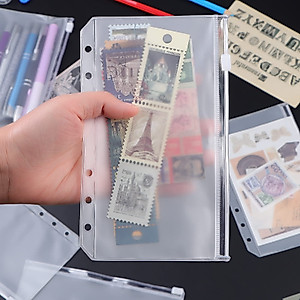 YOTINO 30PCS A6 Size 6 Holes Binder Pockets,Binder Zipper Folders, Waterproof PVC Clear Cash Budget Envelopes Binder Pouches, for 6-Ring Notebook Binder for Cards, Coins, Stamps