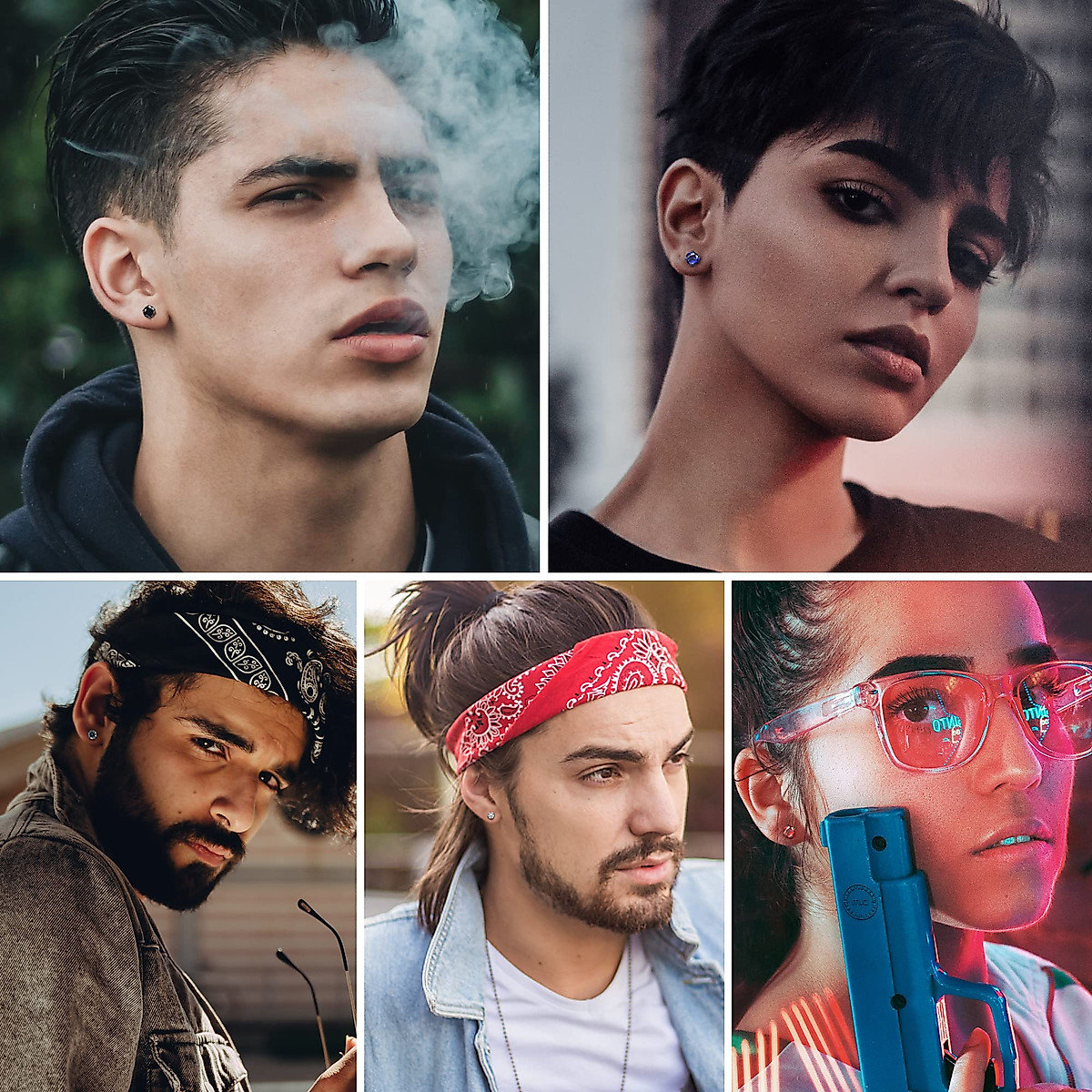 FIBO STEEL 6 Pairs Titanium Screw Back Earrings for Men Women Surgical Stainless Steel Stud Earrings Hypoallergenic Multicolor Double Side Earrings Piercing Sleeper Studs Jewelry 6mm Round CZ