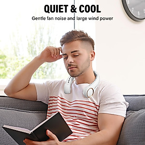 Morelax Neck Fan, USB Rechargeable Personal Fan, 3 Speeds Adjustable, Large air outlet Powerful Strong Wind, Adjustable, 360° Cooling, Super Quiet, No Blade Design, No Hair Twisting