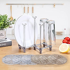 Maxcocola Retractable Cup Drying Rack with 6PCS Coasters, Retractable Drying Rack and Bottle Drying Rack, Plastic Bag Drying Rack and Mug Tree with Antiskid Bottom for Countertop(Gray)