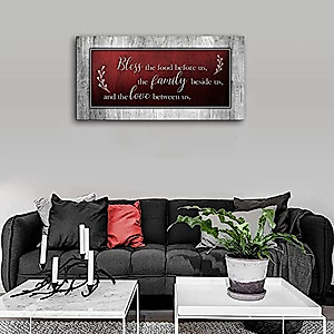 Inspirational Wall Art Painting | Christian Quote Canvas Wall Art Dining Room | Red Wall Decor Living Room | Wooden Framed Canvas | Rustic Home Decor Farmhouse | Bless The Food Before Us,Ready To Hang 24"X 48"