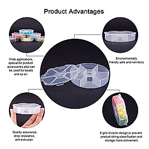 Pandahall 20Pcs 3.07 Inch Diameter Plastic Bead Storage Containers 6 Grids Transparent Clear Round Jewelry Boxes Organizers