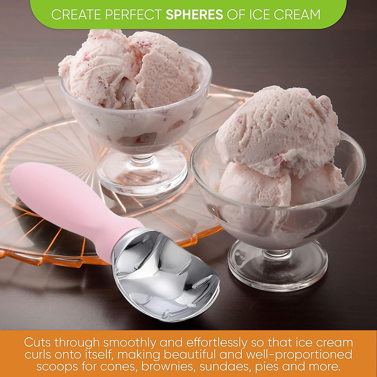 Spring Chef Ice Cream Scoop with Soft Grip Handle, Professional Heavy Duty Sturdy Scooper, Premium Kitchen Tool for Cookie Dough, Gelato, Sorbet, Pink Lemonade