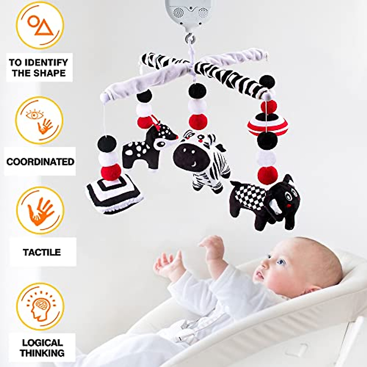 teytoy My First Baby Crib Mobile, Black and White Baby Mobile for Crib, High Contrast Mobile Toy for Newborn Infants Boys and Girls