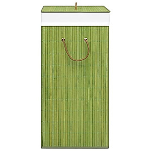 Tidyard Bamboo Laundry Basket with Lid and Handle Woven Fabric Clothes Hamper Blanket Storage Basket Green for Laundry Room, Dorm, Bathroom, Living Room, Bedroom Organization