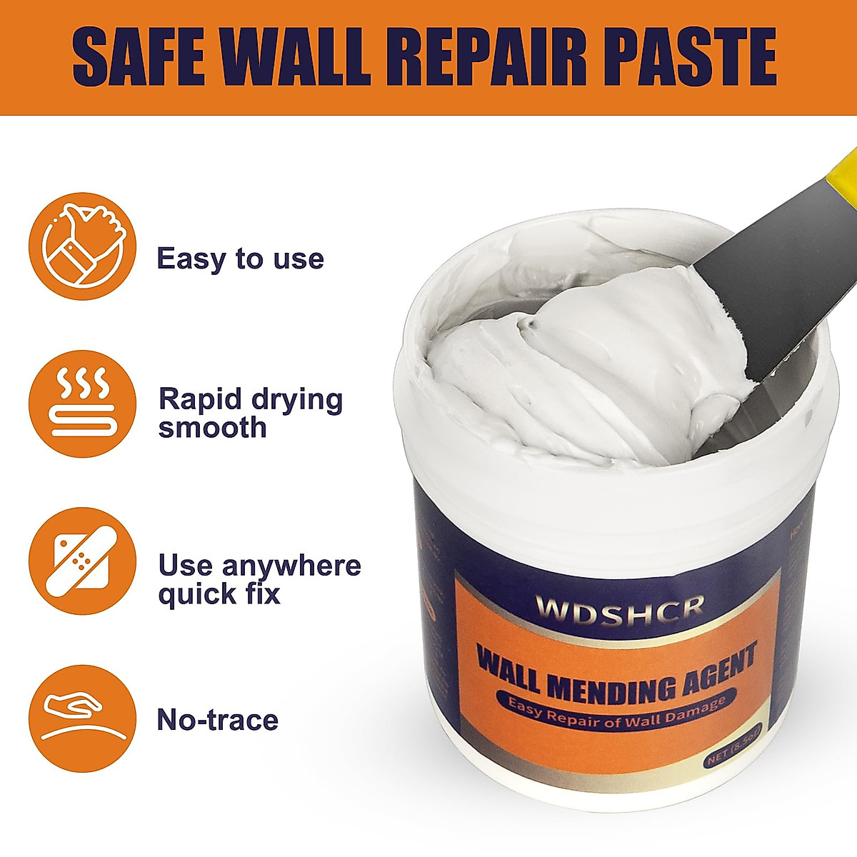Drywall Repair Kit Drywall Hole Repair Patch Kits Wall Spackle Repair Paste with 8.5OZ White Wall Repair Putty with Scraper, Wall Surface Hole Fill Quick and Easy Solution (1Pack)
