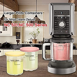 SLLFLY Replacement Pints and Lids for Ninja NC501 NC500 Series Creami Deluxe 2 Pack- Compatible with Ninja Creami Deluxe Ice Cream Maker (Yellow,Pink)