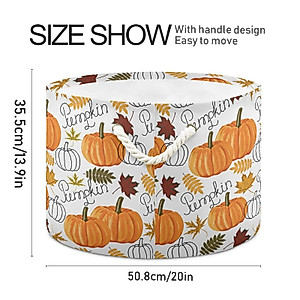 senya Thanksgiving Storage Basket Fall Basket, Pumpkin Leaf Fall Autumn Thanksgiving for Toys Clothes Storage Bin Box Laundry Hamper Organizer Bag with Handles