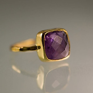 Pompom Amethyst gemstone Rings 925 Silver Band 10 mm Cushion (925 Silver, 8)