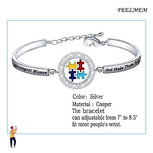 FEELMEM Autism Mom Jewelry God Found Some of The Strongest Women Bracelet Autistic Gift Autism Awareness Jewelry Proud Autism Mom Gift (God Found-silver)