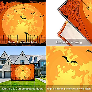 Swepuck 8x6ft Orange Halloween Photo Backdrop for Parties Large Pumpkin Patch Moon Picture Photography Background Kids Witch Haunted House Decorations Banner