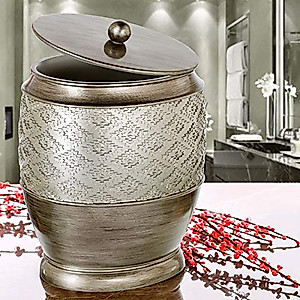 Creative Scents Dublin Bathroom Trash Can with Lid - Decorative Resin Small Garbage Can Wastebasket Bin for Diaper/Paper (Brushed Silver)