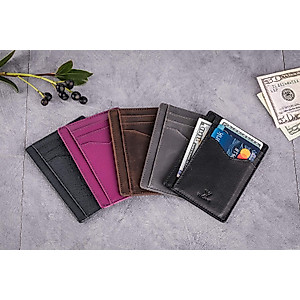 YBONNE Thin Front Pocket Wallet for Men and Women, RFID Blocking Card Holder, Made of Finest Genuine Leather (Brown)