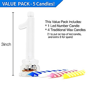Novelty Place Multicolor Flashing Number Candle Set, Color Changing LED Birthday Cake Topper with 4 Wax Candles (Number 1)