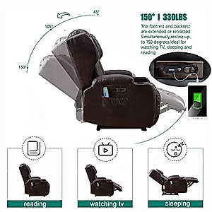 SAMERY Power Recliner Chair with Massage & Heating, Comfy Sleeper Chair Sofa Electric Recliners Home Theater Seat for Living Room with Cup Holders/USB Ports/LED Light/Lumbar Pillow/Remote Control