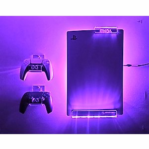 WALL MOUNT FOR PS5 PLAYSTATION 5 WITH MULTICOLOR LED LIGHTING KIT + 2 CONTROL MOUNT (PS5 Digital Edition)