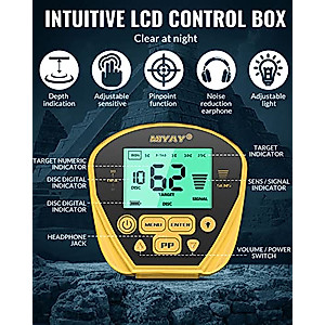 Metal Detector for Adults - Professional Metal Detector Gold and Silver with LCD Display, High Accuracy Waterproof Pinpoint 5 Modes, 10" Coil Lightweight Metales Detectors Stem Adjustable to 60.2"