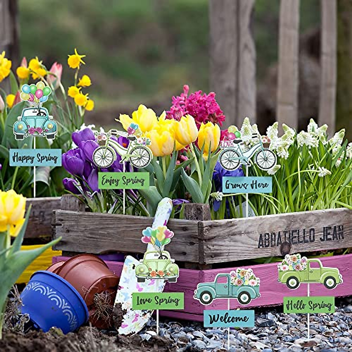 Welcome Spring! 6-Pack Metal Garden Stakes for Outdoor Decor