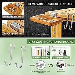 ETECHMART Bamboo Corner Shower Stool for Shaving Legs Foot Rest, Waterproof Bath Bench Seat with Storage Shelf and Soap Dish for Bathroom Inside Shower, Use as Small Corner Table Step Stools, Bamboo