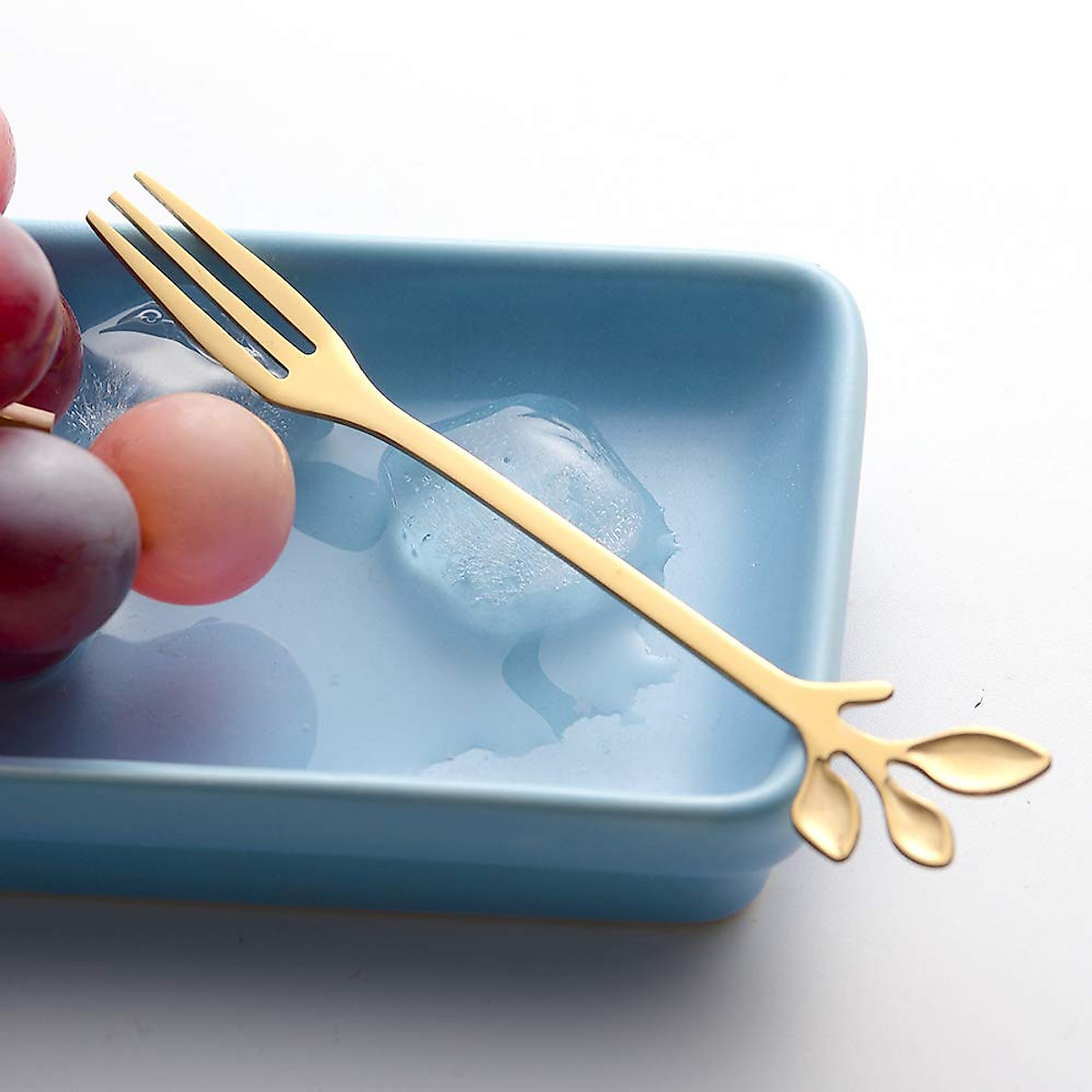 AnSaw Gold Small Swan Base Holder With Gold 20Pcs 4.7Inch leaf Handle Fruit Forks Set