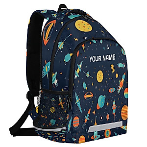 FZDXZJJ Custom Name Backpack for Boys Girls Teens Space Planet Personalized 16 Inch Kids Backpack Rocket Galaxy Middle Schoolbag Primary Elementary Student Bookbag for Back to School Gift