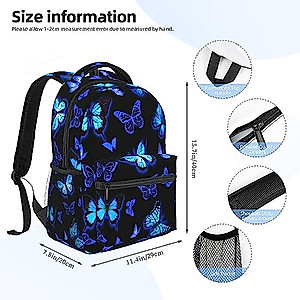 HURJIAA Butterfly Backpack Casual Canvas Backpacks Blue Butterfly Bookbag Laptop Daypack For Toddler Teen Boys Girls Women Men Gifts